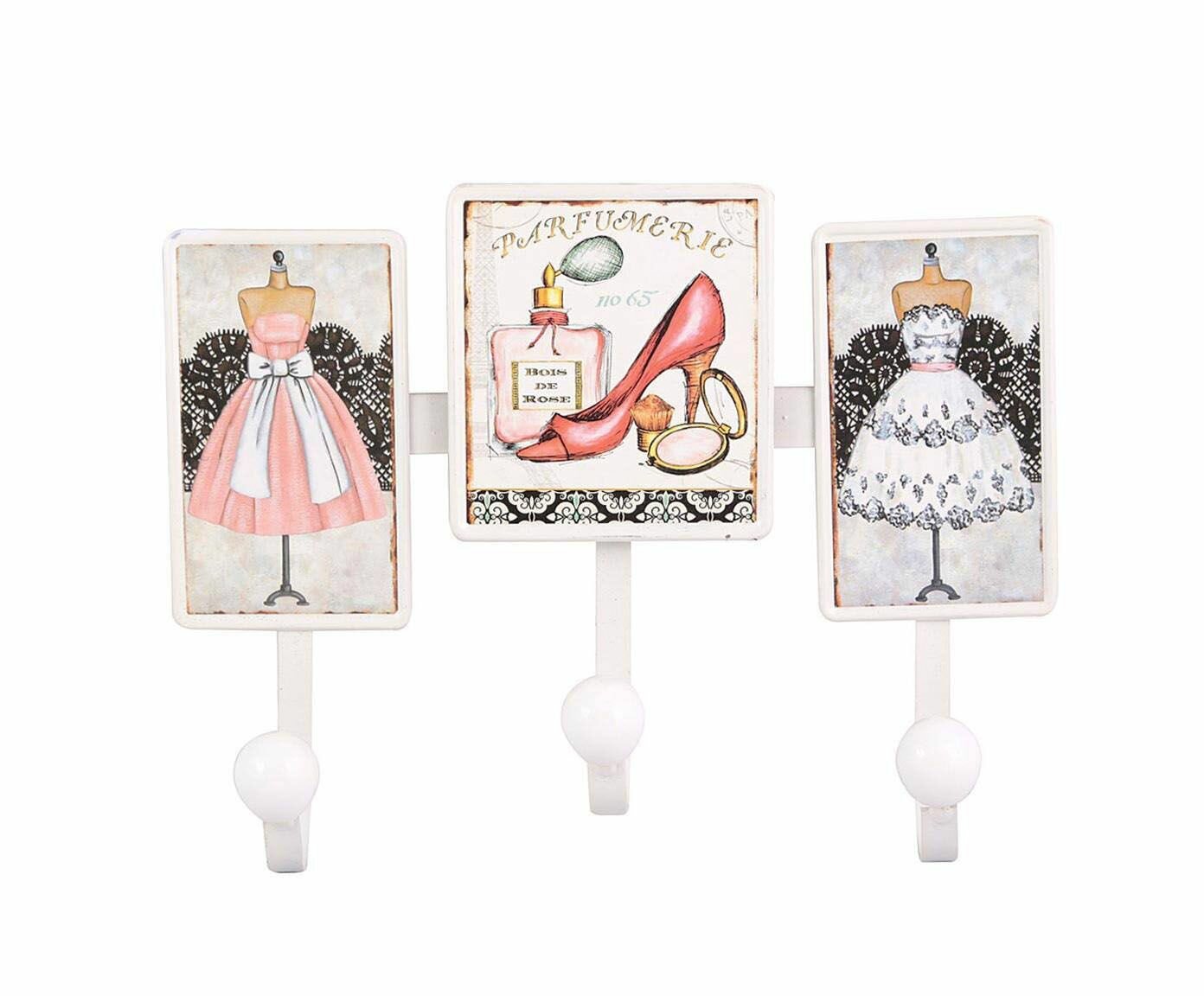 Настенная декоративная металлическая вешалка с 3 крючками