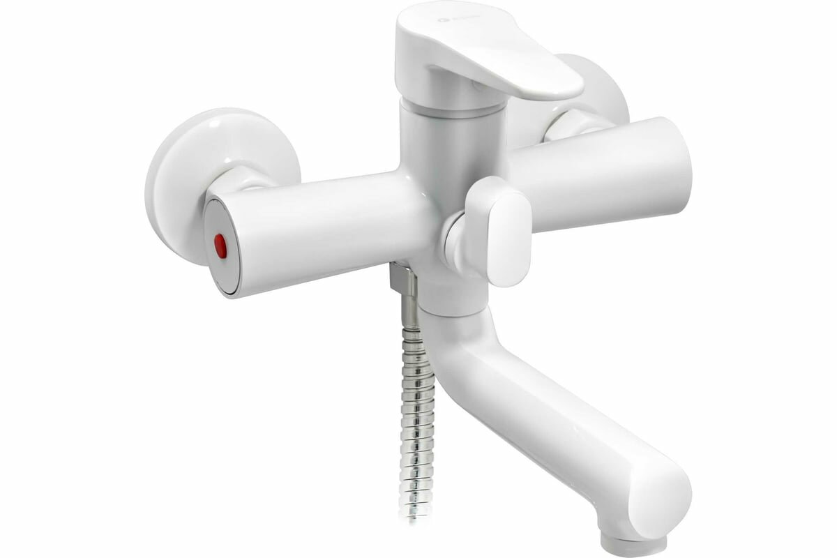 Смеситель для ванной Juguni с коротким изливом белый, шланг 150 см, лейка 0402.159
