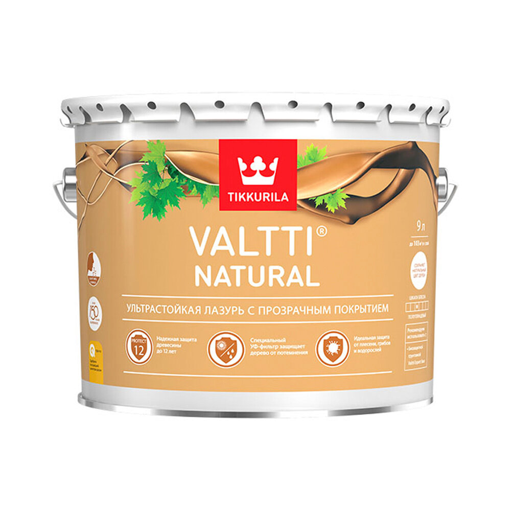 "Тиккурила" TIKKURILA VALTTI NATURAL лазурь ультрастойкая, с прозрачным покрытием, полуглянцевая (9л)