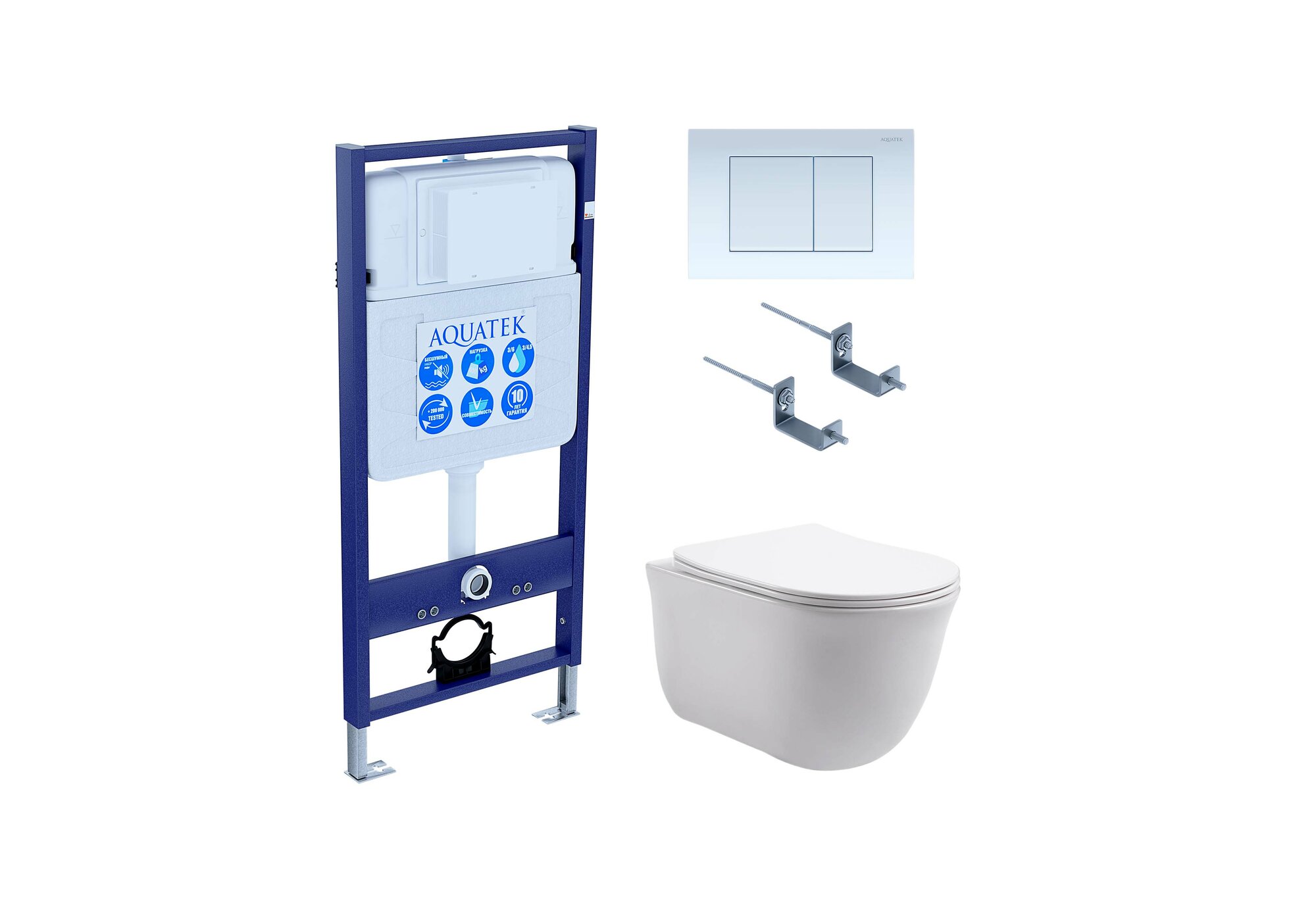 Комплект унитаз подвесной Aquatek Классик SET AQUATEK КЛАССИК-009 4в1 с сиденьем микролифт и инсталляция с клавишей смыва белая матовая