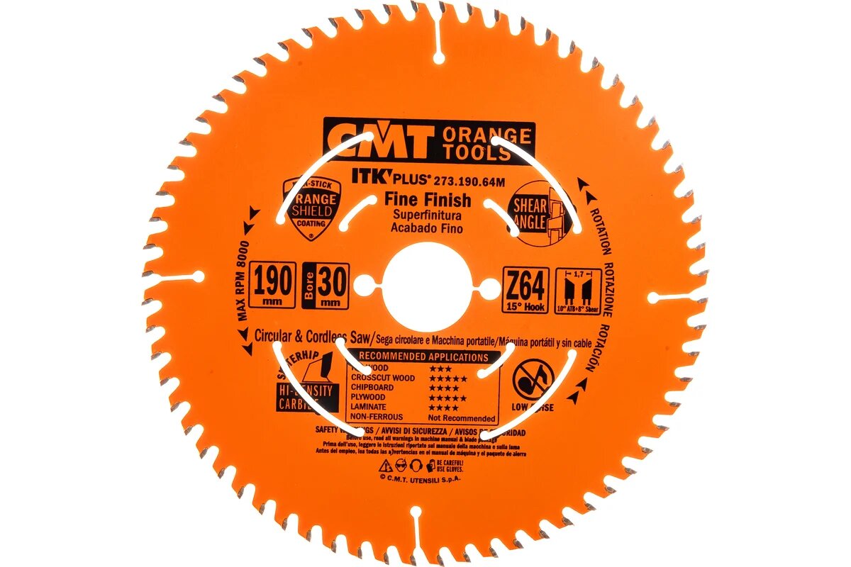 Диск пильный по ламинату (190x30/20/16x1,7/1,1 мм; Z64) CMT 273.190.64M