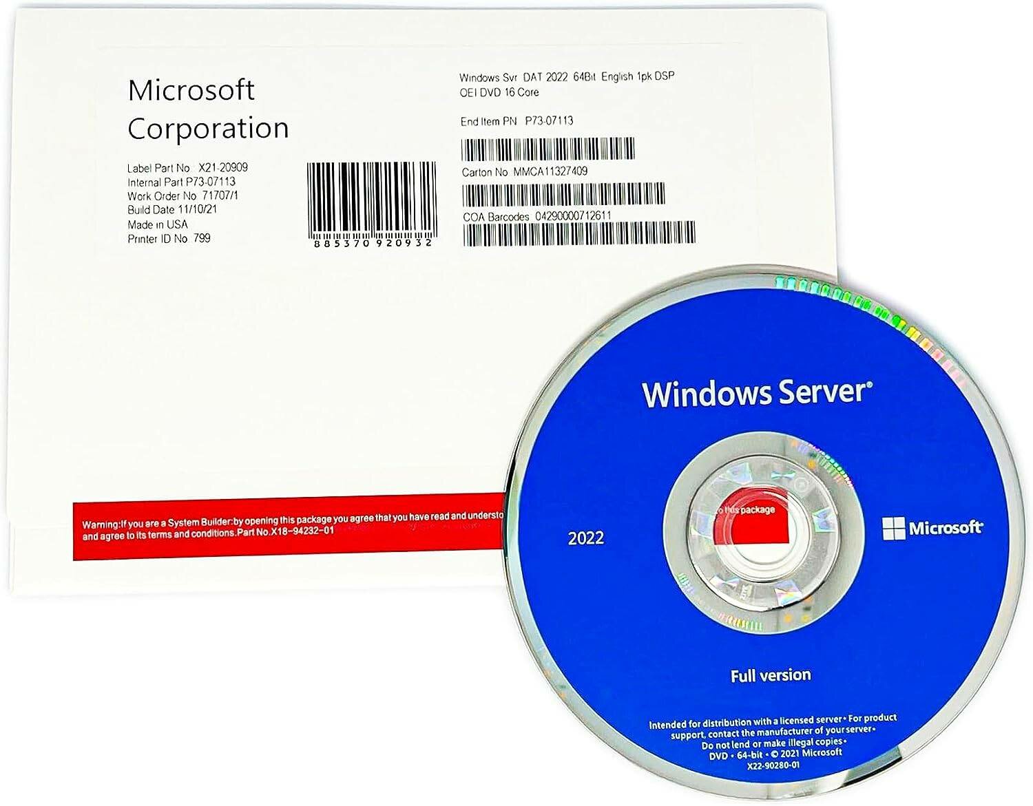 Microsoft Windows Server Datacenter 2022 Russian x64 24 core DVD P71-09416