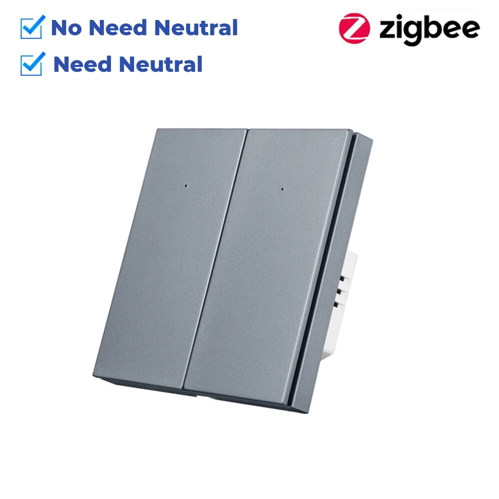 Умный выключатель Zigbee, серый, 2 gang