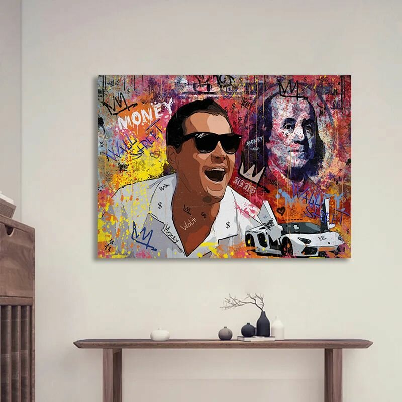 Картина мотивация, Волк с Уолл стрит, картина с деньгами, 60х80 см.