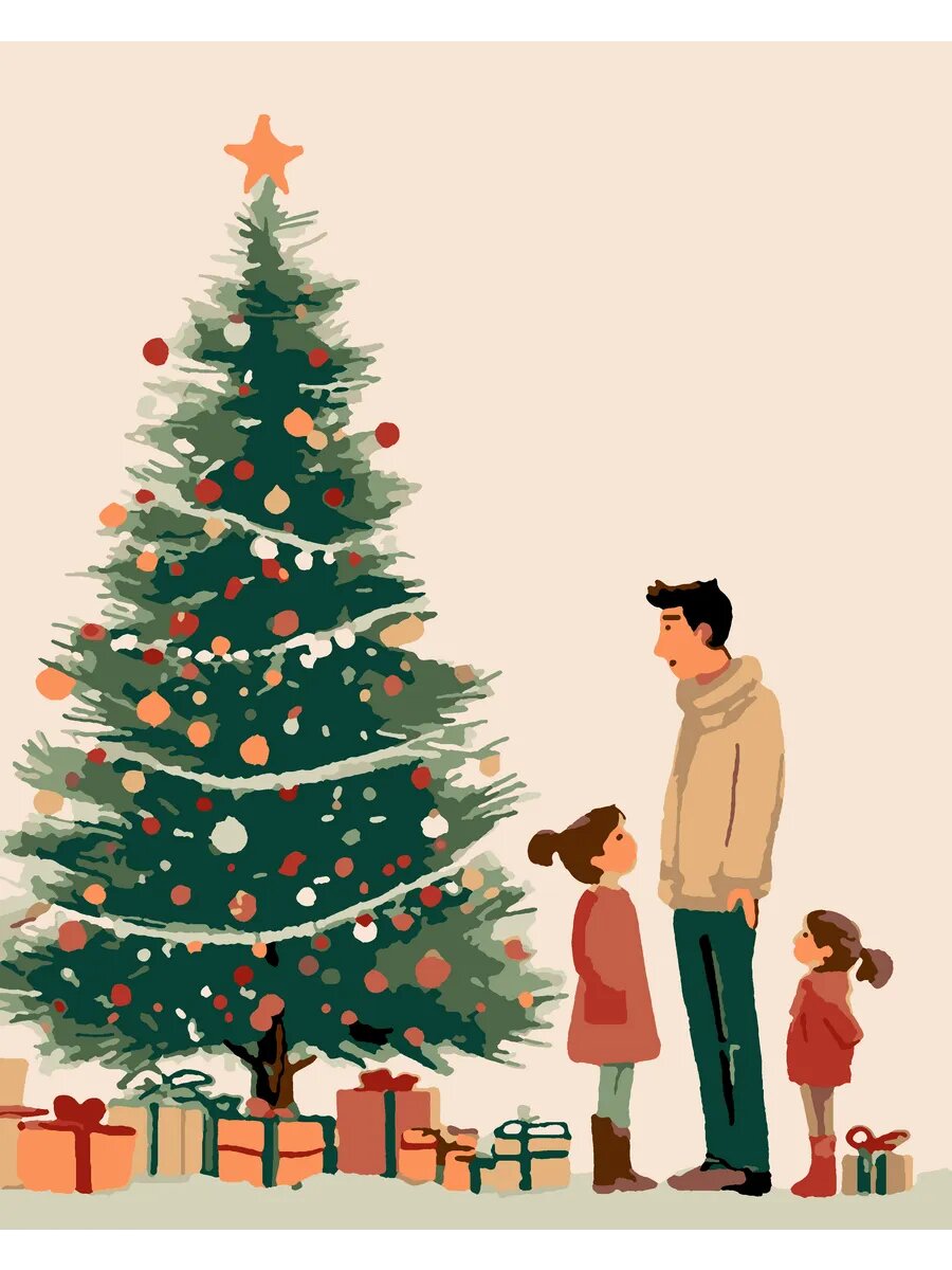 Картина по номерам "Семья и елка" Тут рисуют, холст на подрамнике, 40x50 см