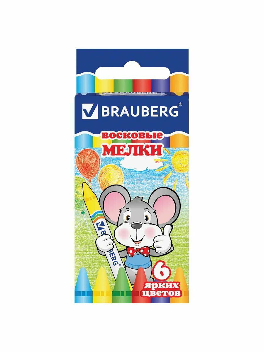 Восковые мелки, набор 6 цветов, упаковка 10 шт.