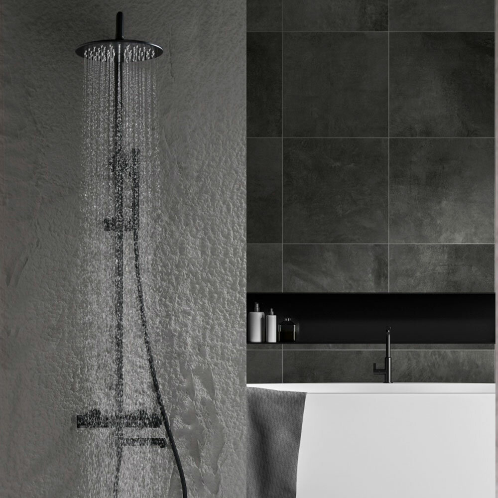 Душевой комплект с тропическим душем и термостатом из латуни Ganzer GZ19170-C черный