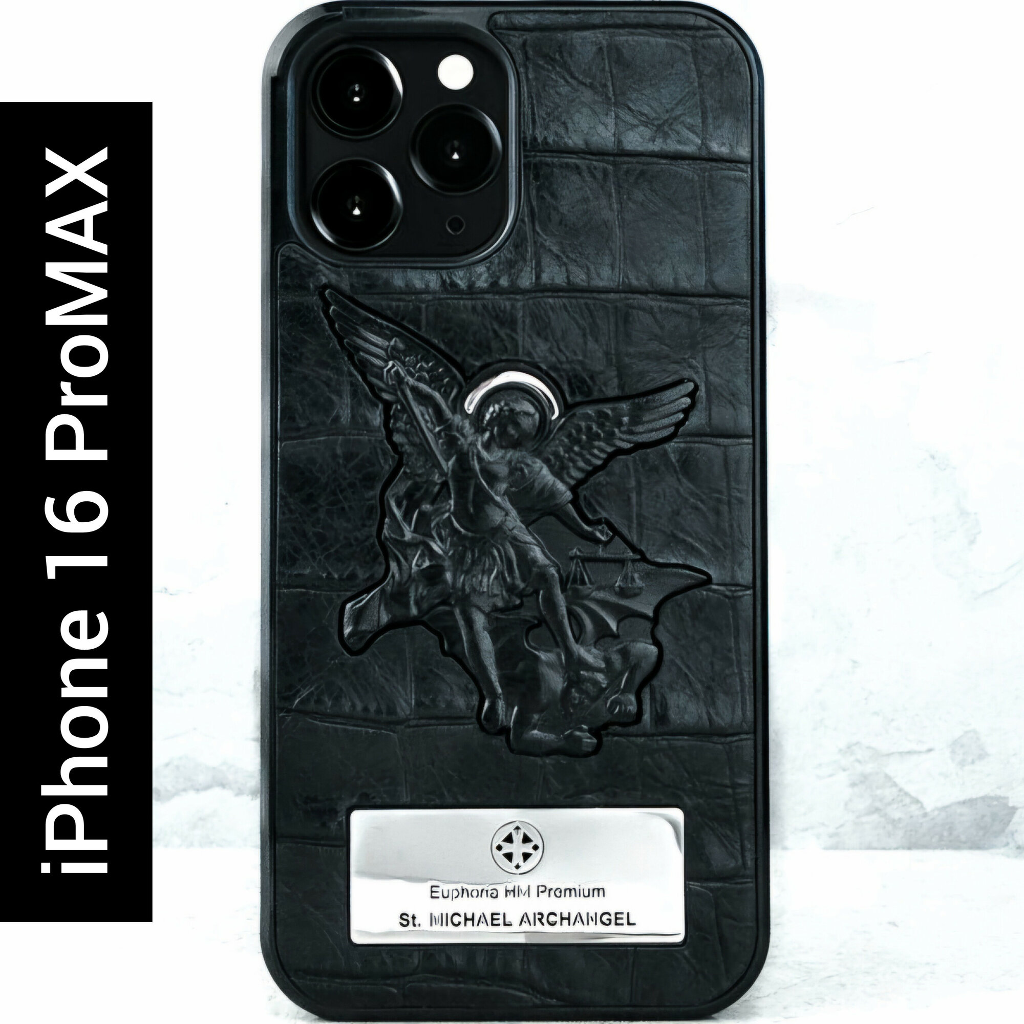 Чехол iPhone 16 Pro Max / Euphoria HM Michael Archangel - Архангел Михаил, натуральная кожа, православие