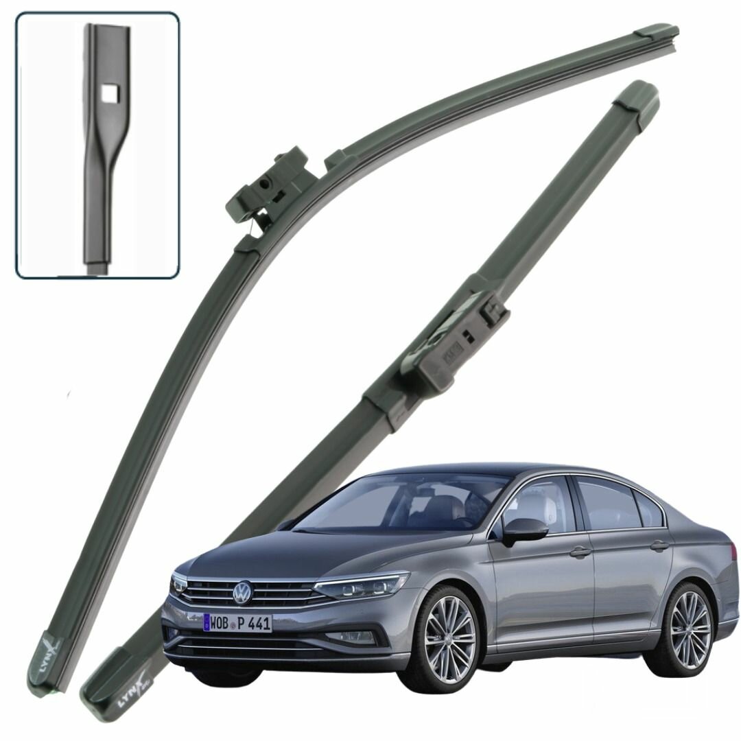 Дворники VW Volkswagen Passat (8) B8.5 / Фольксваген Пассат Б8.5 седан рест. 2019 / 2020 / 2021 / 2022 Щетки стеклоочистителя бескаркасные автомобильные LYNXauto 650мм-480мм к-т 2шт.