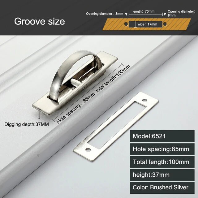 Ручки для скрытых дверей KAK Tatami из цинкового сплава, хромированные Silver with Plate