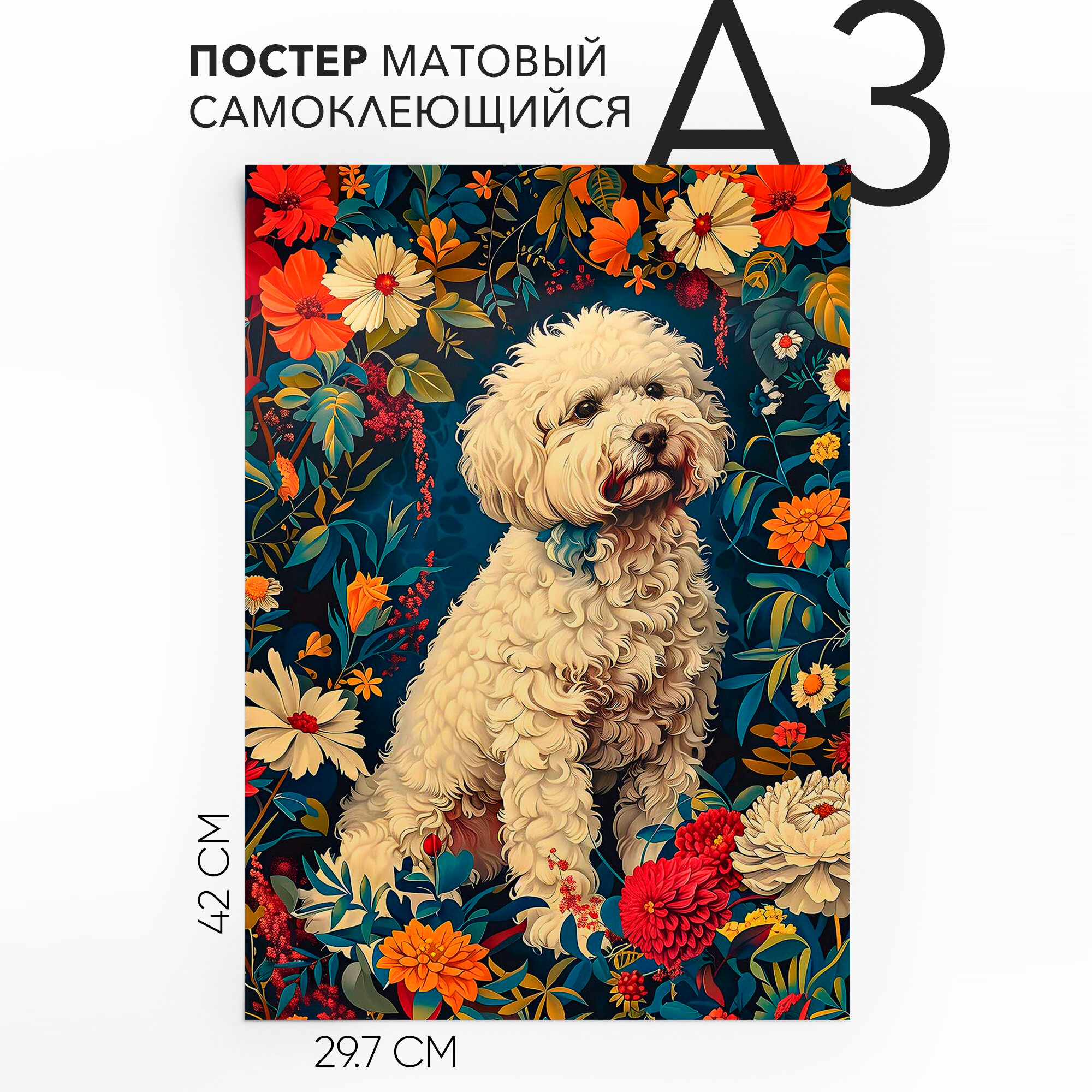 Постеры на стену самоклеящийся A3 Пудель, влагостойкий, для декора