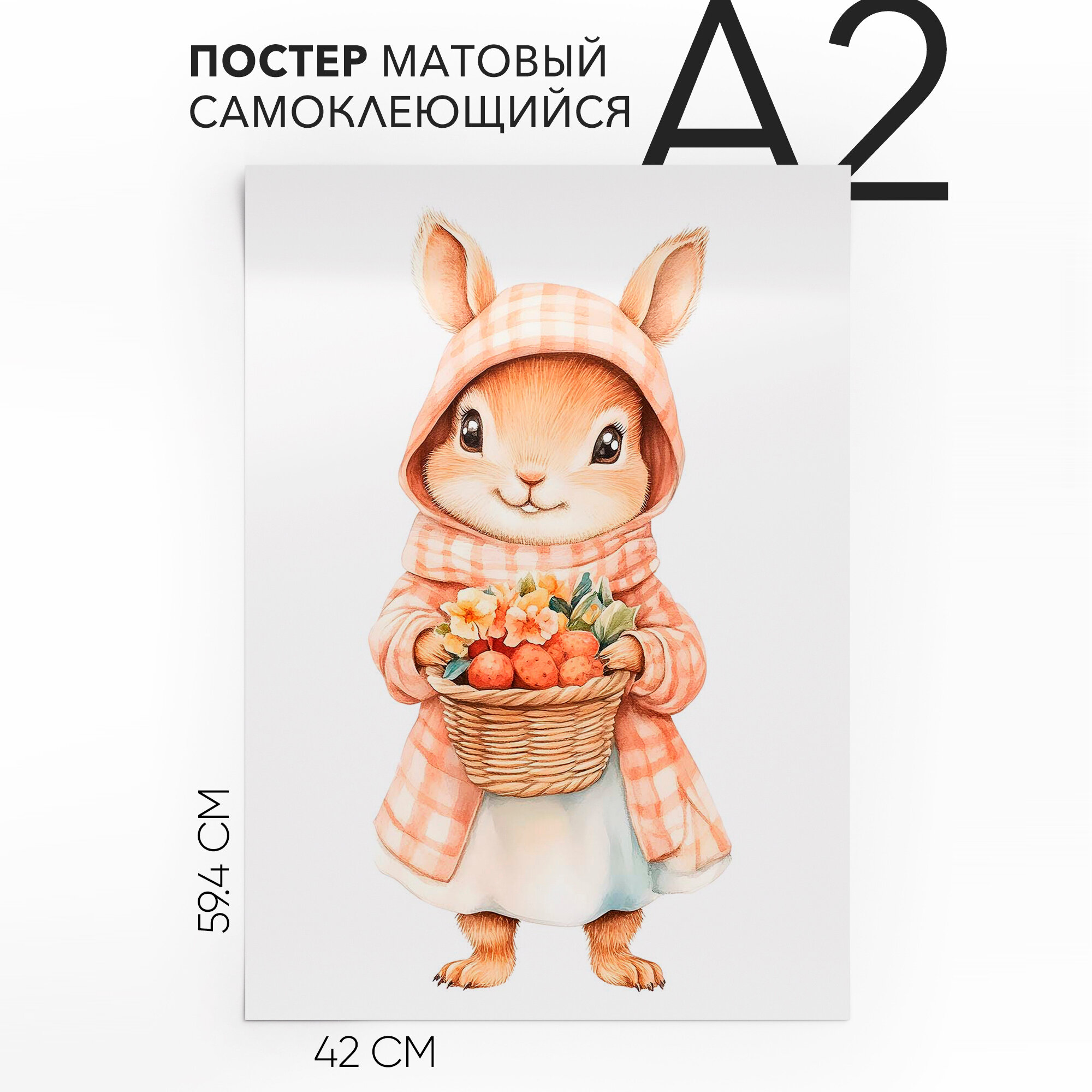 Постеры для комнаты, детский, большой A2 Зайчик, влагостойкий, для декора