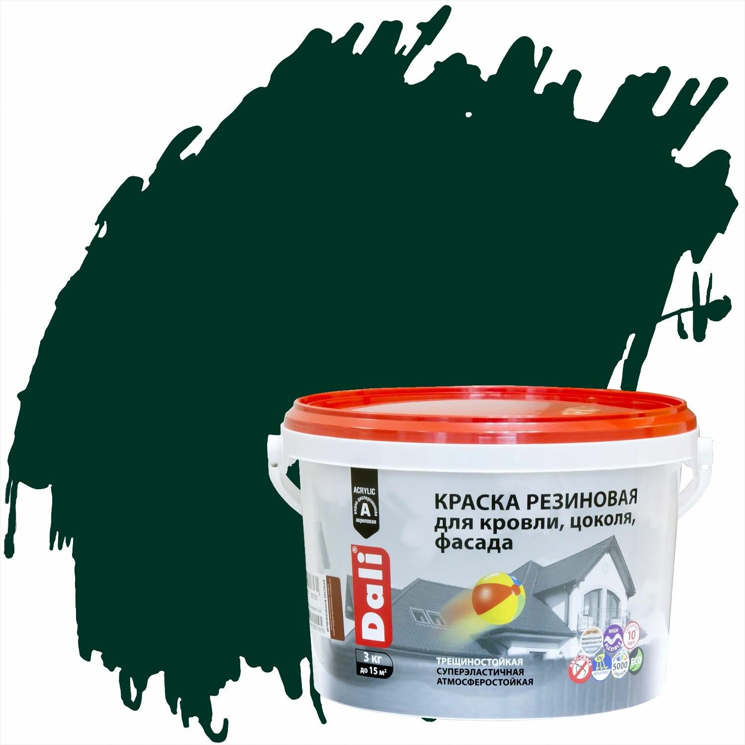 Краска резиновая Dali глубокоматовая (3кг) зеленый мох RAL 6005