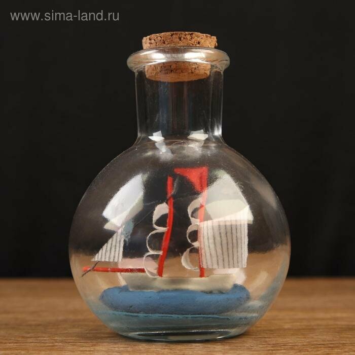 Корабль в бутылке Пилигрим, вертикальная фигурка, 9×7 см