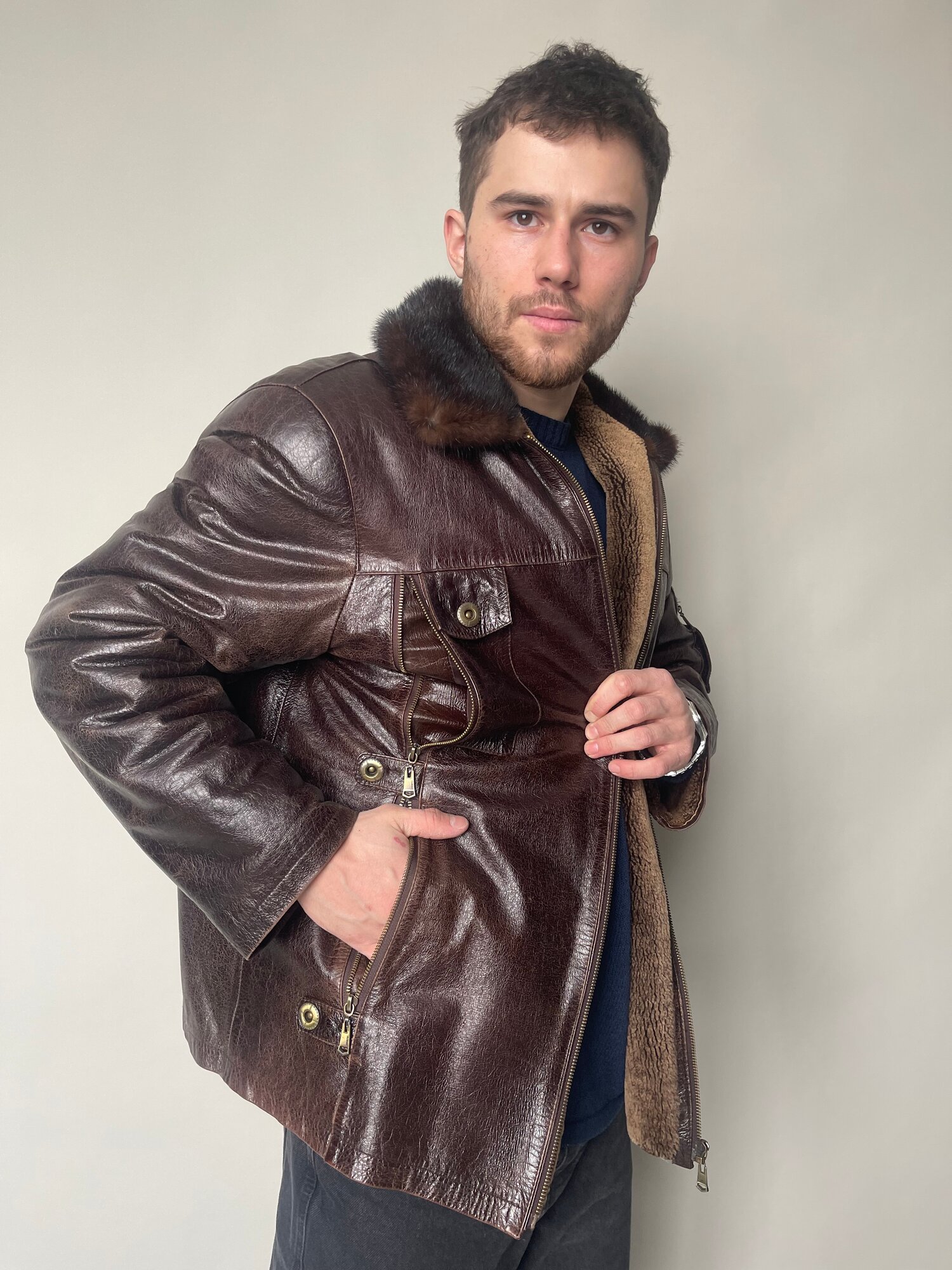 Дубленка мужская тм XINDIJIA нат.кожа подкладка овчина р.50-52 /12271/