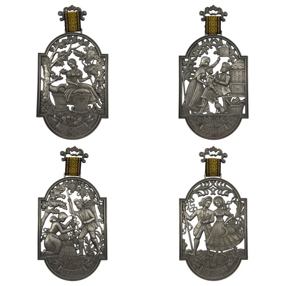 Панно "Времена года", 4 штуки, 1950-1960 гг, олово, Германия