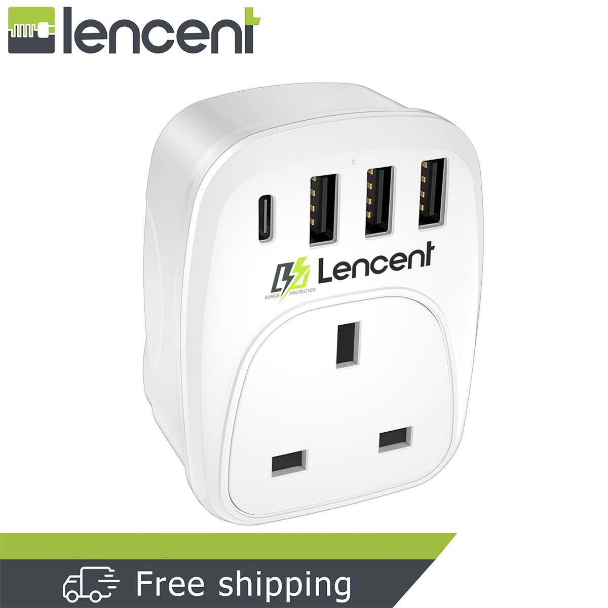 Зарядное устройство LENCENT 5-в-1 с USB-разъемом, 1 портом Type C и 3 портами USB, удлинитель на 1 розетку, удлинитель USB-разъема для бытовой техники, Android, iPhone, смартфонов и планшетов, идеально подходит для домашнего офиса, спальни