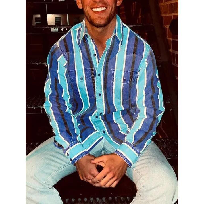 Вестерн ковбой тренд ретро молодежная мужская панк цифровая печать двойной карман мужская рубашка