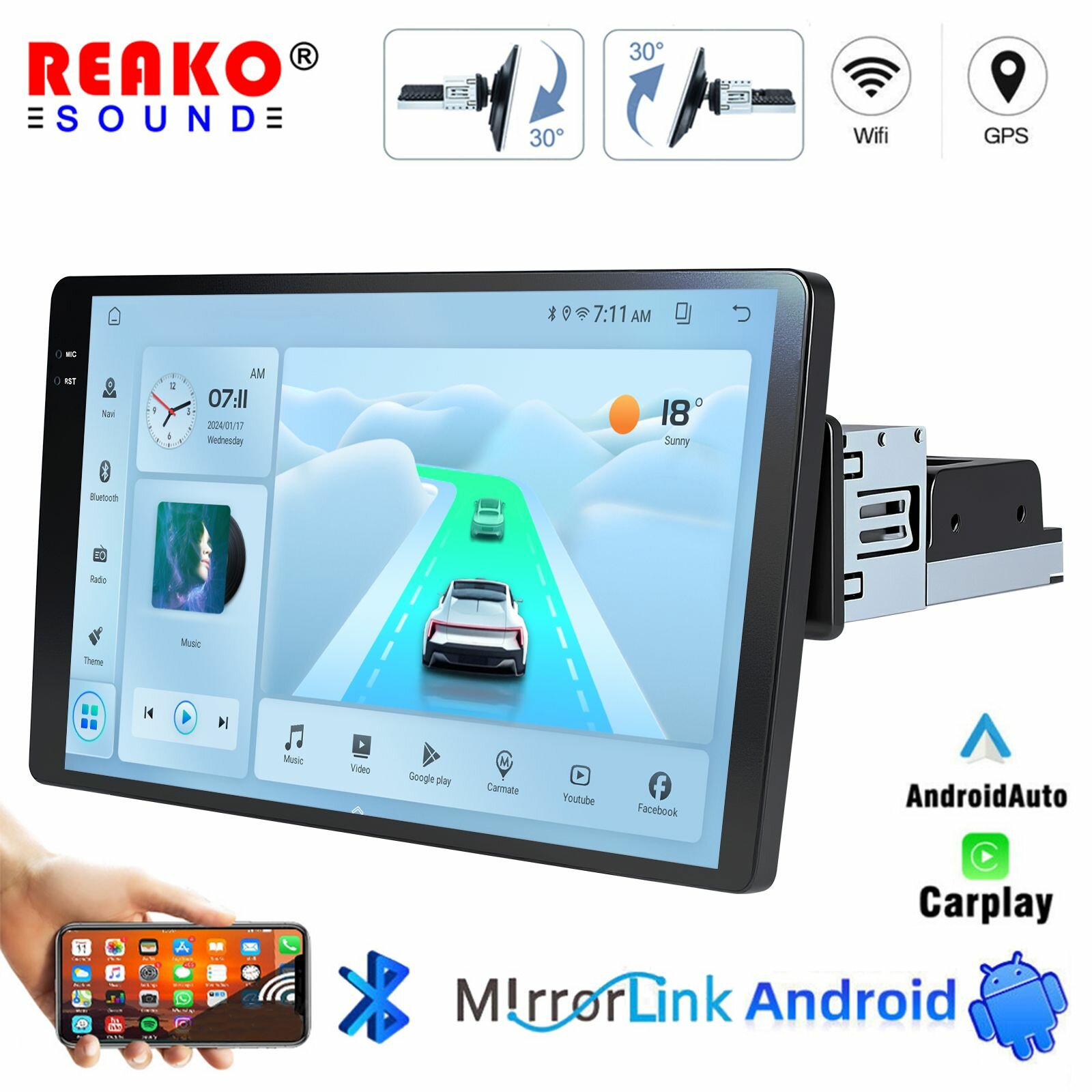 9.5/10.36 дюймов магнитола универсальная. Бонус - голосовое управление