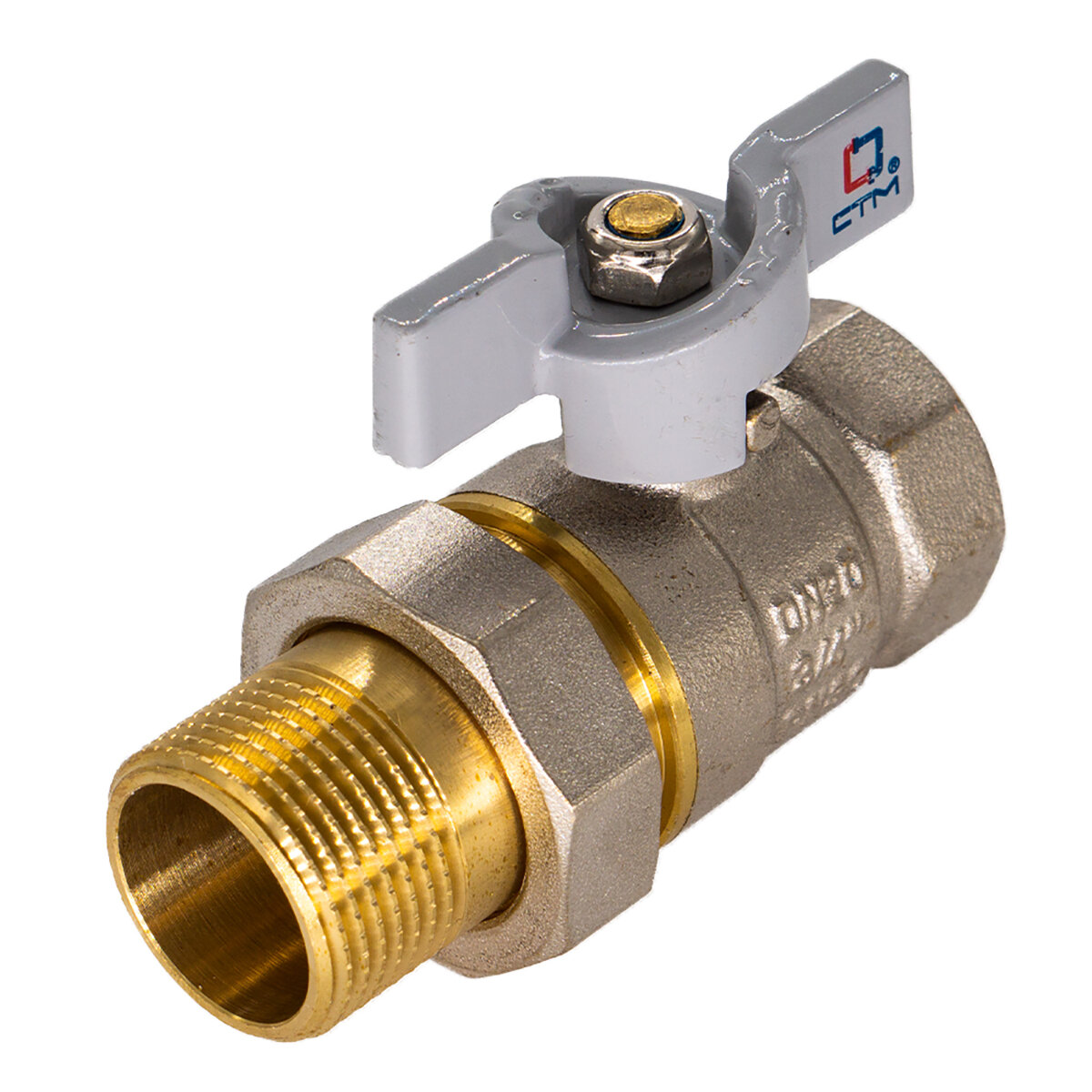 Кран шаровой латунный СТМ, 3/4", с накидной гайкой, бабочка