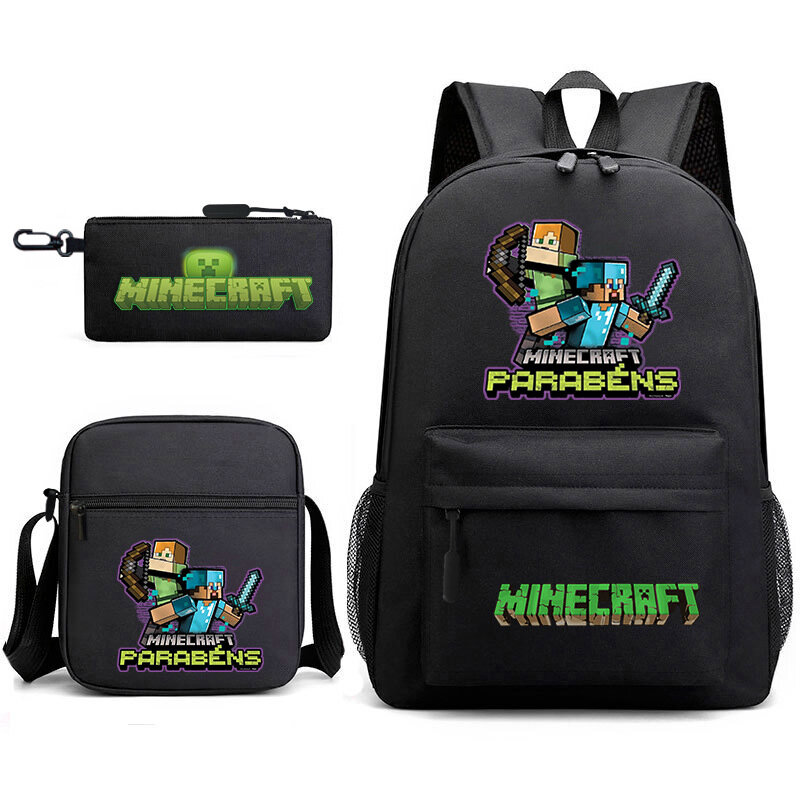 Лидер продаж, рюкзак Minecraft Creeper, сумка через плечо, сумка для ручек, школьная сумка из трех предметов, детский рюкзак с героями мультфильмов