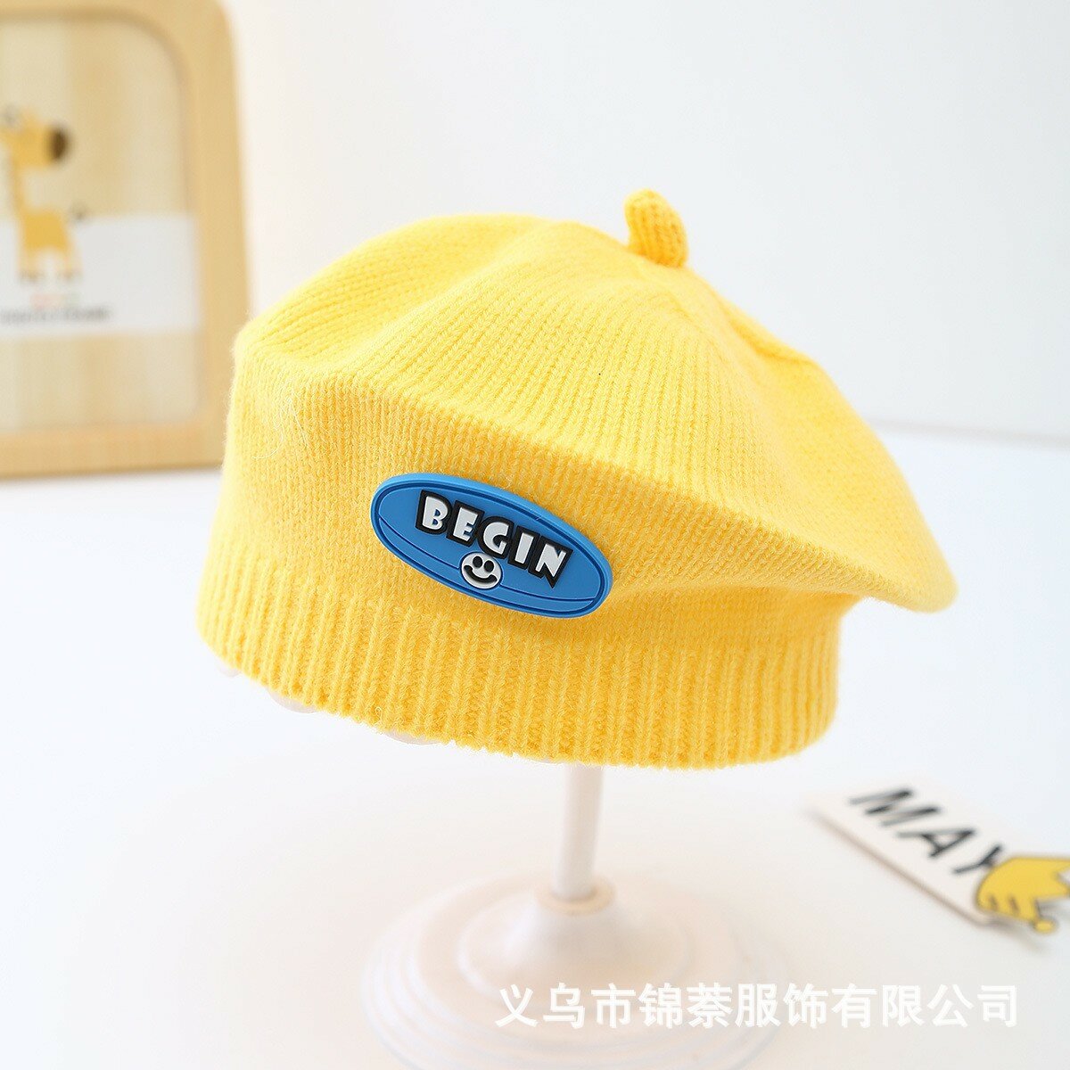 Детская вязаная шапка на осень и зиму, модный шерстяной берет с медведем, милая шапка художника с героями мультфильмов для девочек, детская шапка