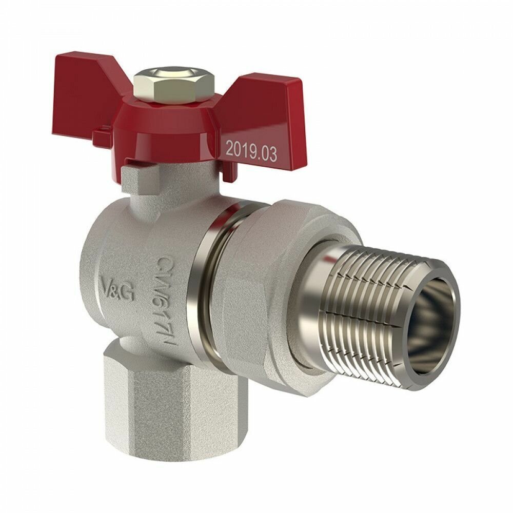 Кран шаровой угловой с полусгоном ВхН, ручка-"бабочка" серия Оптима V&G VALOGIN 3/4" VG-104402
