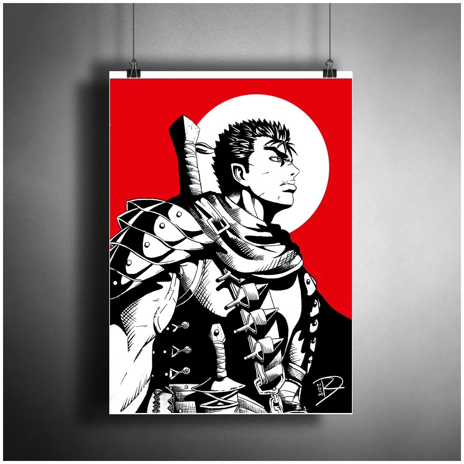 Постер плакат для интерьера "Аниме, манга, мультсериал: Берсерк Гатс. Berserk" / Декор дома, офиса, комнаты, квартиры A3 (297 x 420 мм)