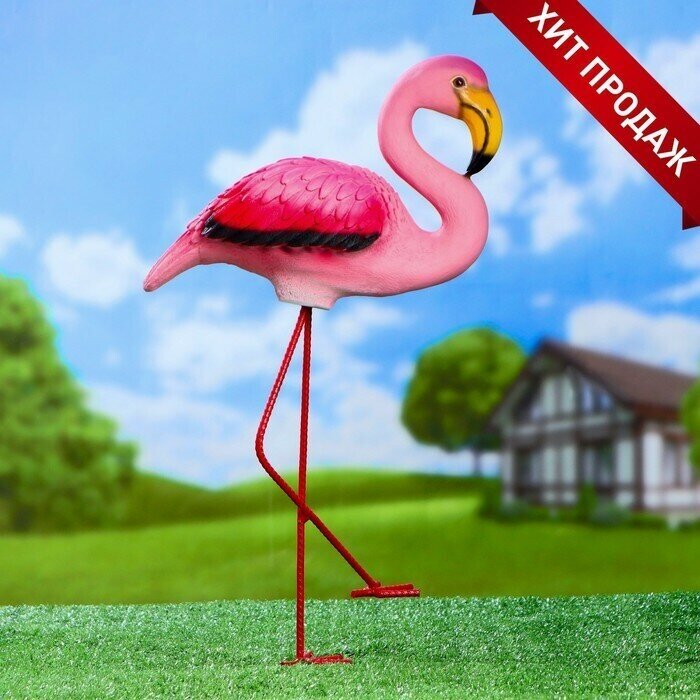 Садовая фигура 'Розовый фламинго' 23х14х49см