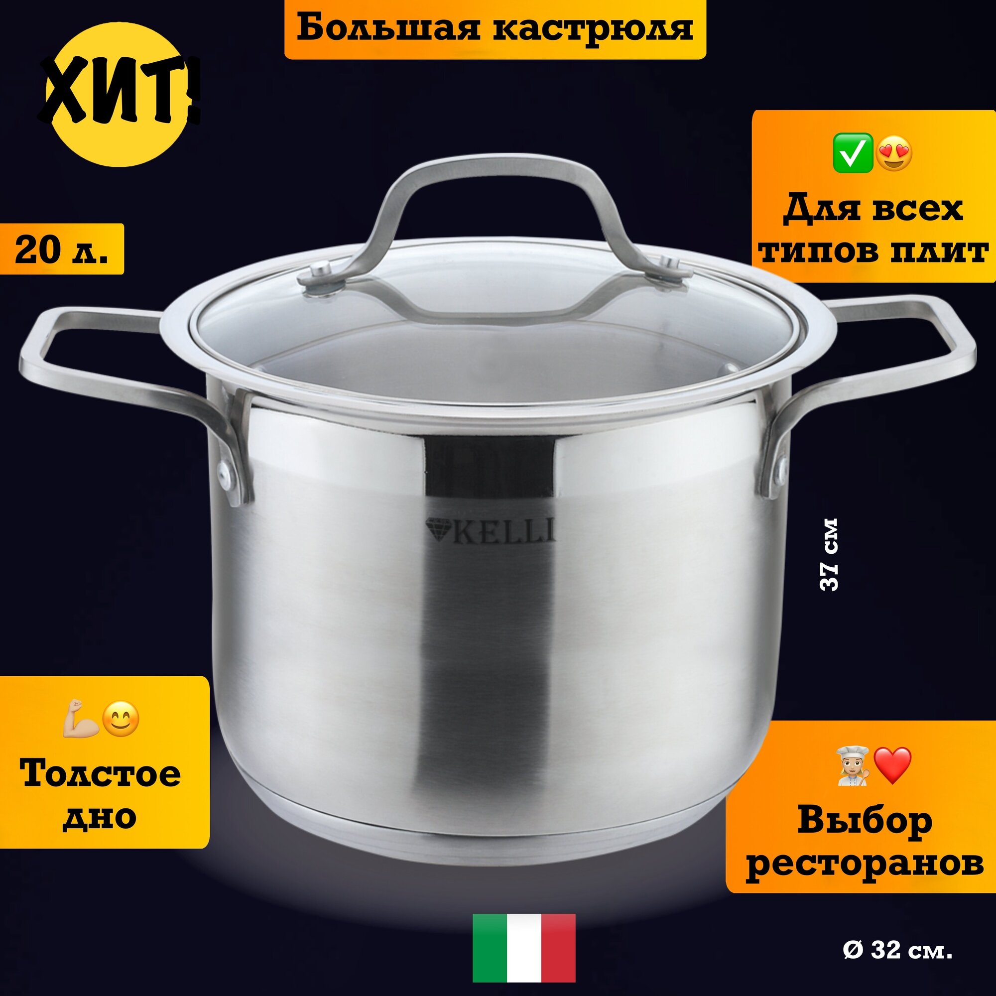 Кастрюля с крышкой посуда для индукционной плиты нержавеющая