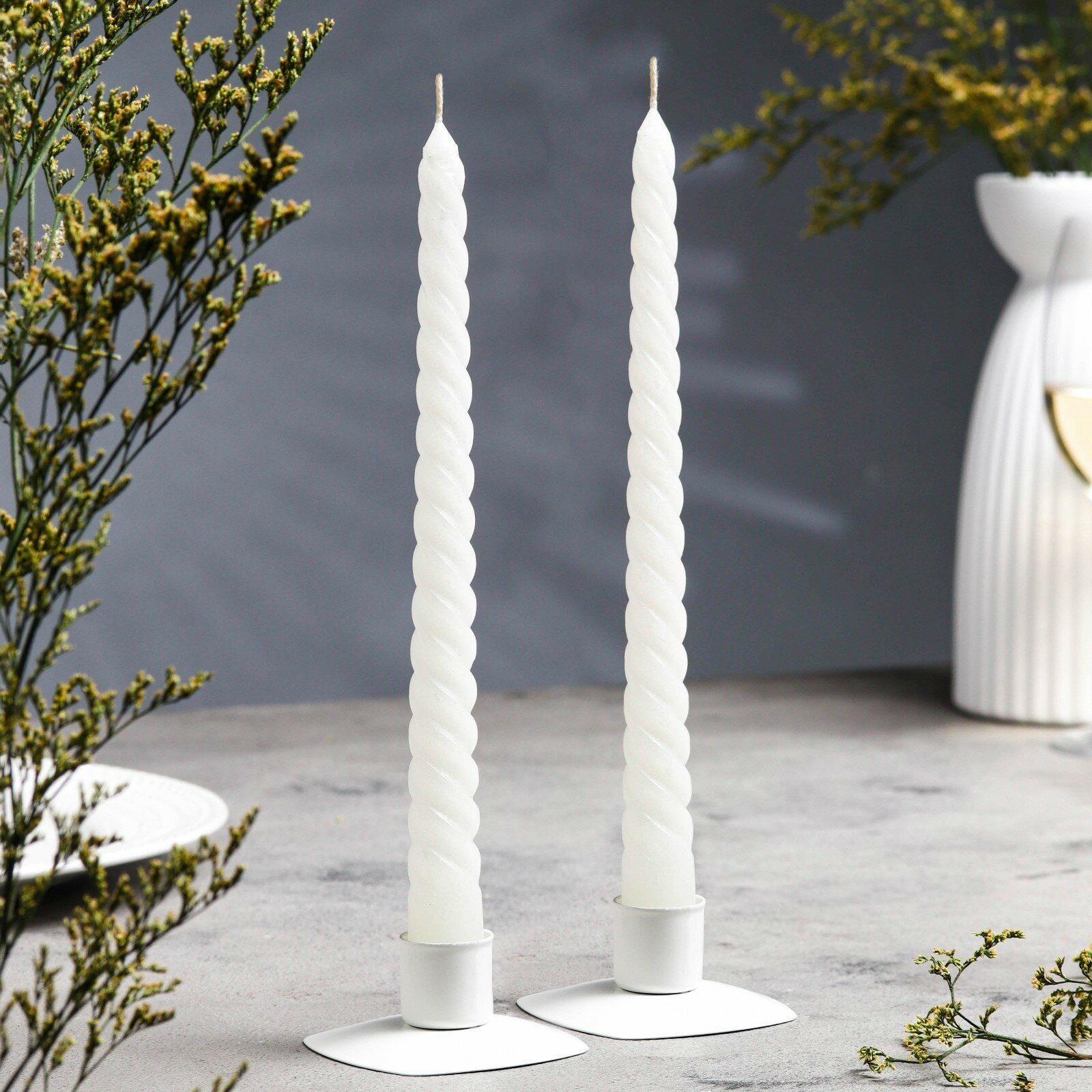 Набор свечей витых, 2,2х 25 см, лакированная 2 штуки, белый