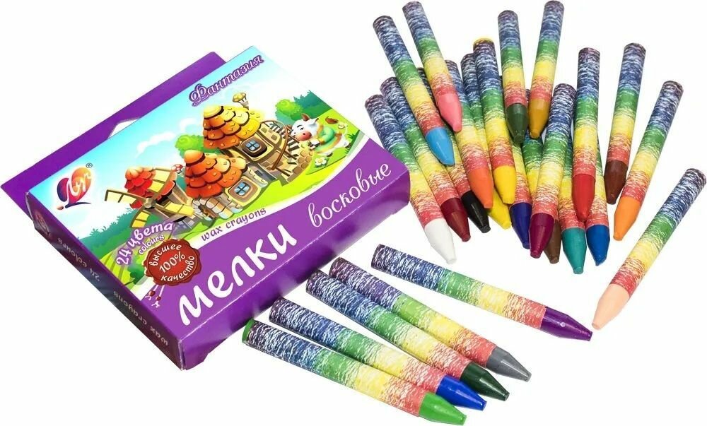 Восковые мелки "Фантазия" на масляной основе - 24 цвета / круглые