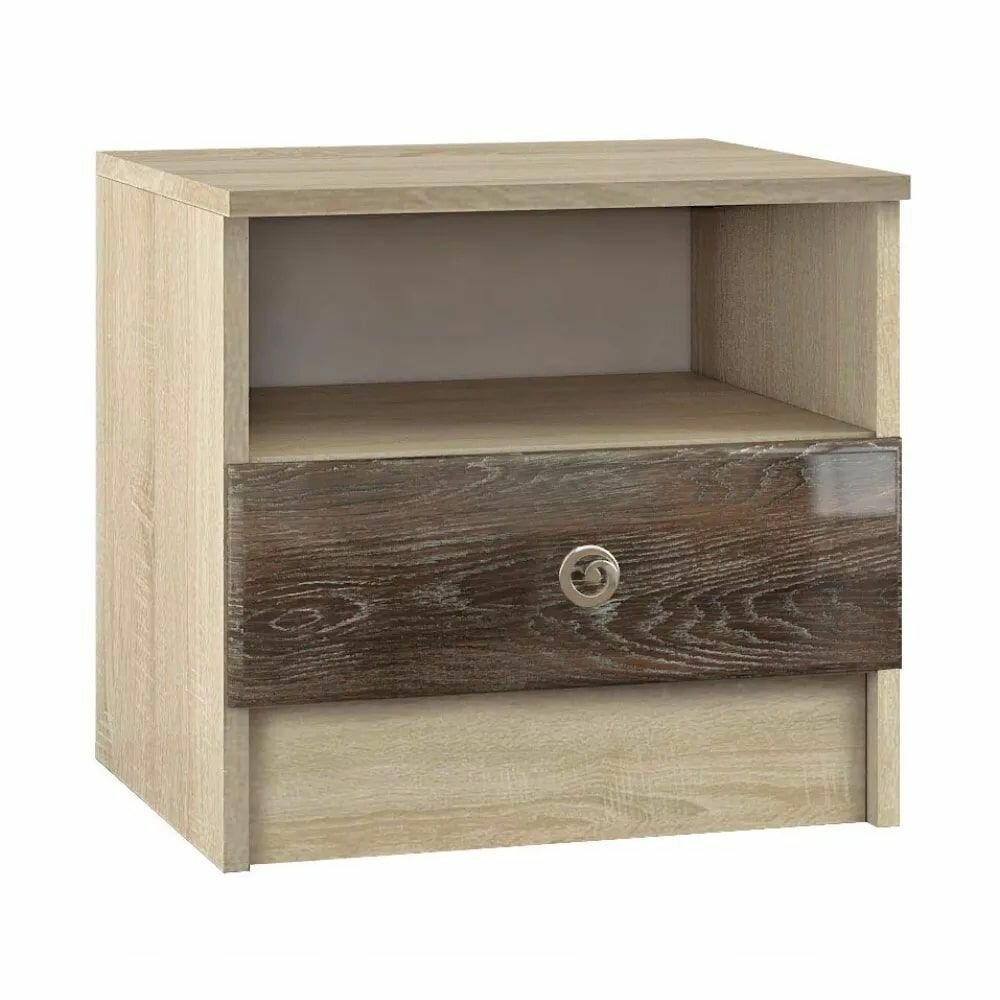 Тумба прикроватная Мадлен Дуб Сонома ЛДСП/Дуб Шале мореный МДФ ПВХ с полкой, ящиком для спальни 470х450х375, 1 шт