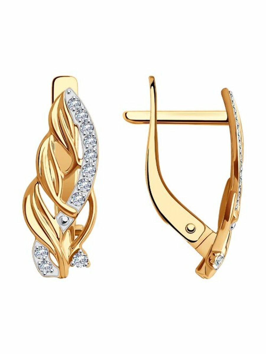 Серьги, красное золото, 585 проба, фианит