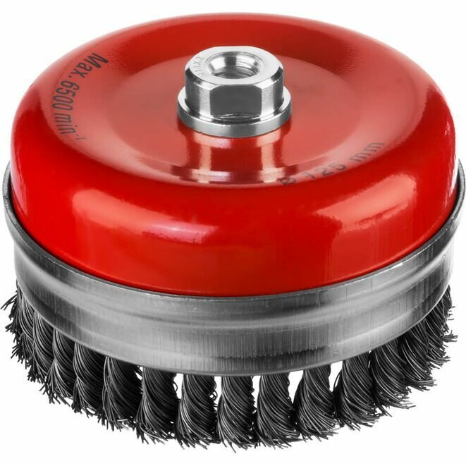 Щетка-крацовка чашечная для УШМ, MIRAX 120 мм, жгутированная стальная проволока 0.5 мм