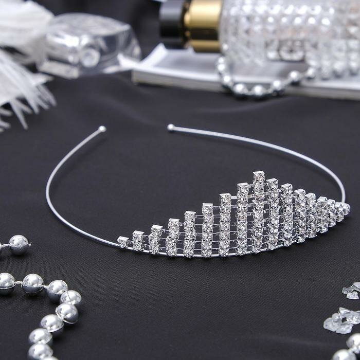 Диадема КНР "Россыпь", Корона, для волос, 3,5 см, серебристая