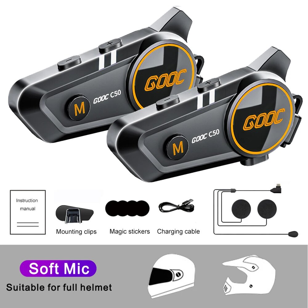 1/2x мотоциклетный шлем, домофон, Bluetooth 5,3, гарнитура, водонепроницаемая, 300 м, 2Pcs Soft Mic