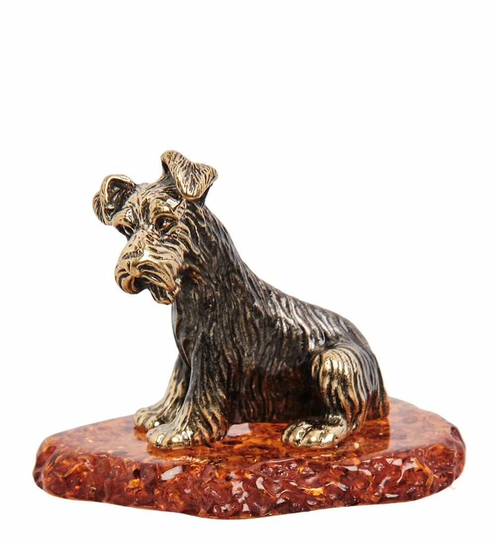 Фигурка 'Шнауцер' (латунь, янтарь)