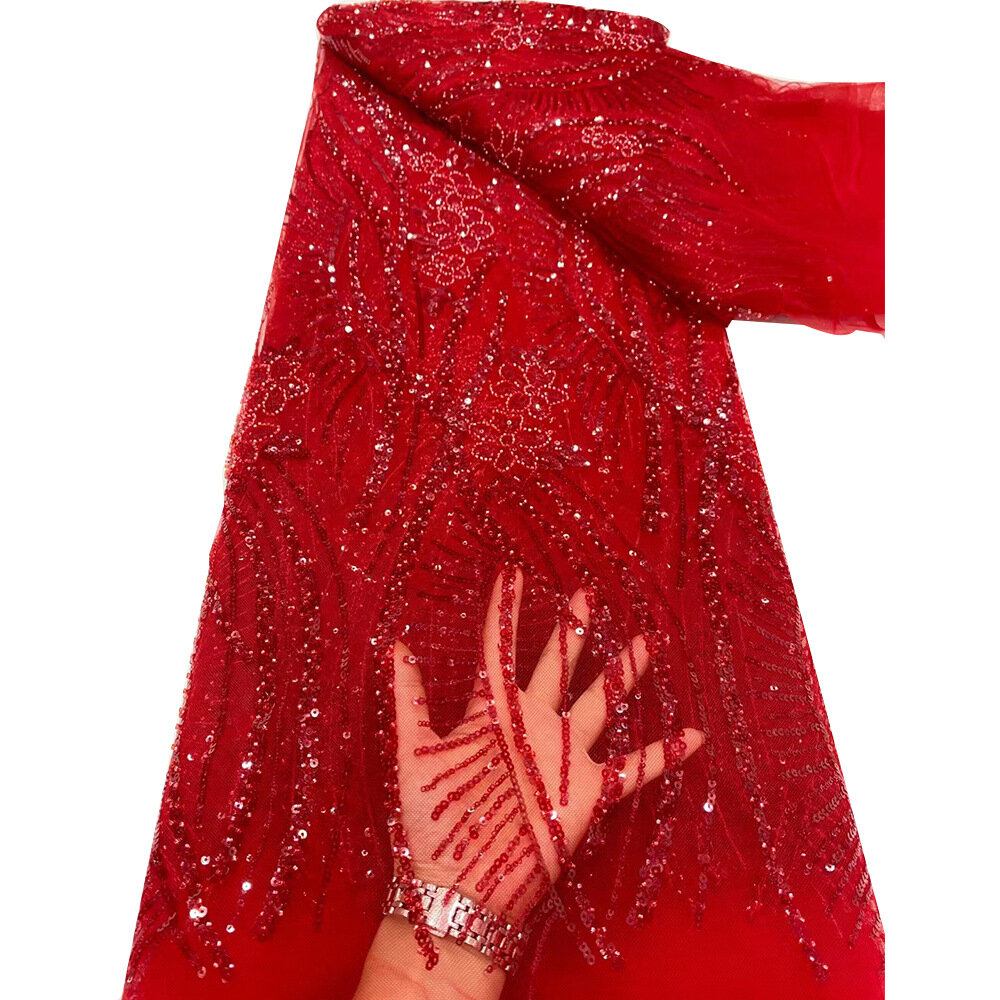 Ткань с вышивкой XY47-5, с бисером, пайетками, кружевная