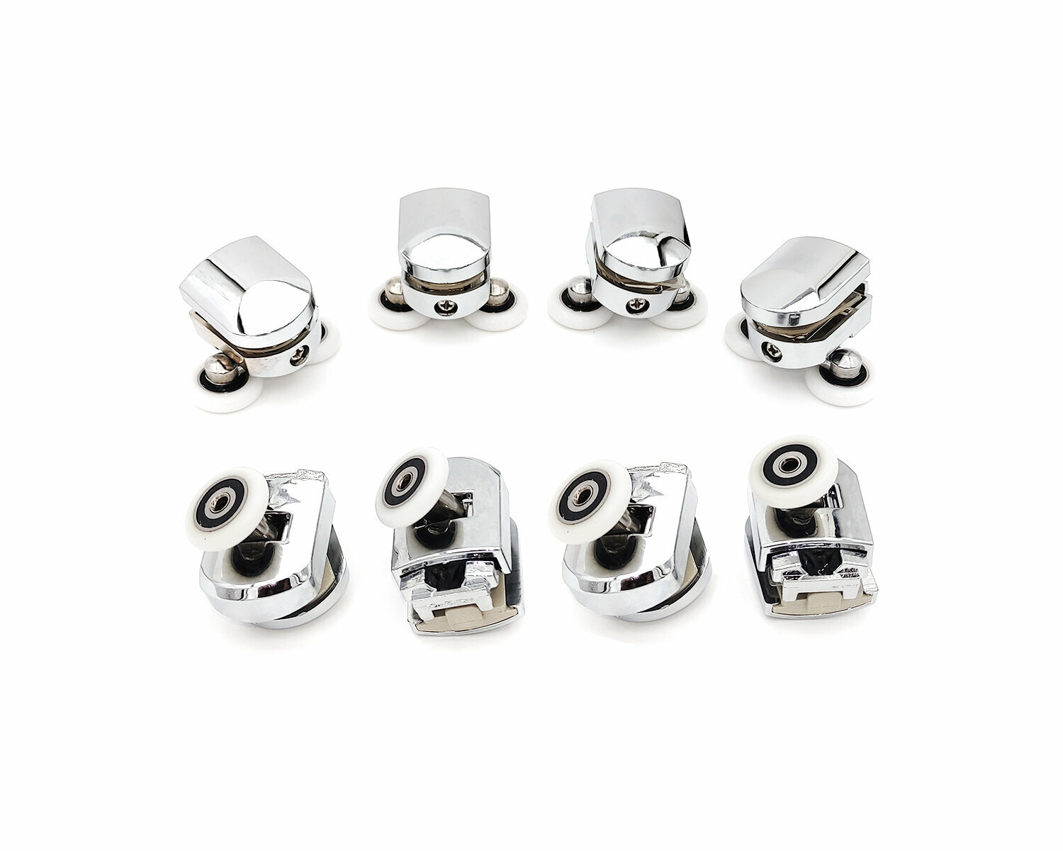 Ролики дверные хром для душевой кабины (4 двойных верх + 4 одинарных низ) диаметр 23 мм. Комплект №7