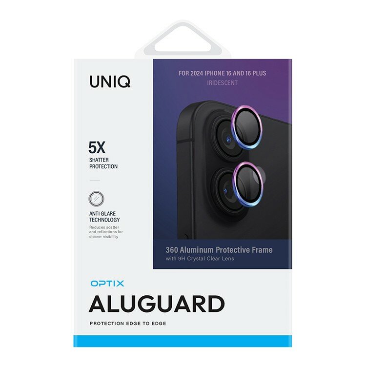 Защитное стекло на камеру iPhone 16/16 Plus, UNIQ OPTIX Camera Lens AluGuard Iridescent