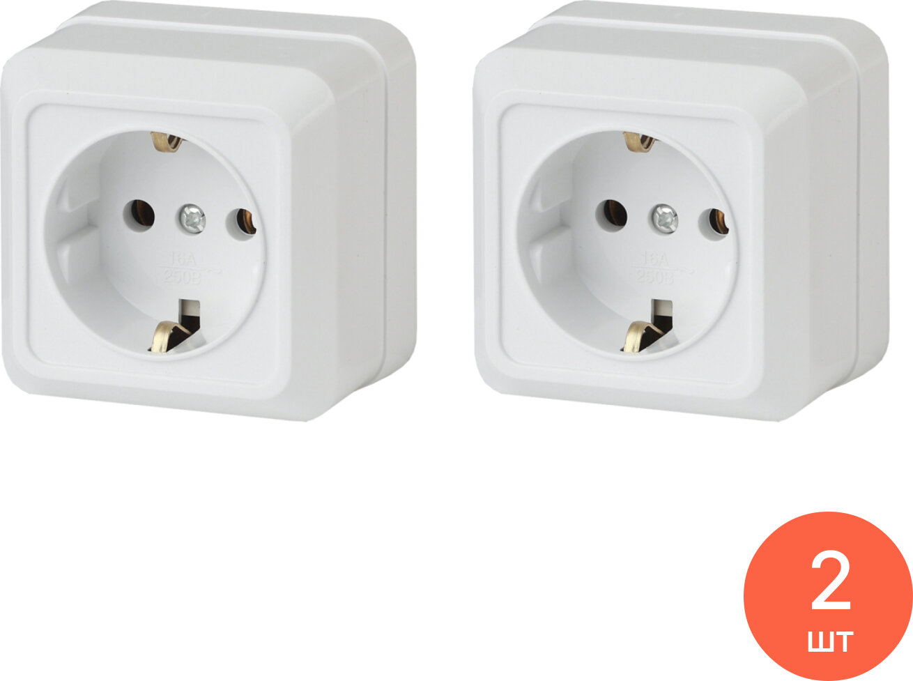 Розетка силовая штепсельная ЭРА Intro Quadro 2-202-01, 2P 16А 250В IP20, белый, открытой установки с заземлением, Б0053783 (комплект из 2 шт)