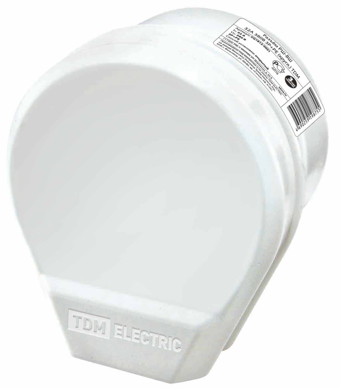 Розетка силовая штепсельная TDM Electric / ТДМ Электрик Разъем РШ-ВШ 32А 250В 2Р+РЕ, открытая установка белая, SQ1812-0003 / электрооборудование