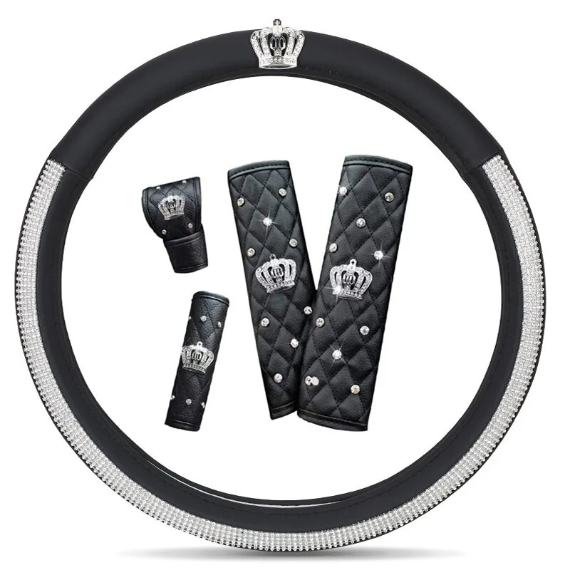 Высококачественный кожаный чехол на руль автомобиля с блестящими стразами, искусственная 5pcs set