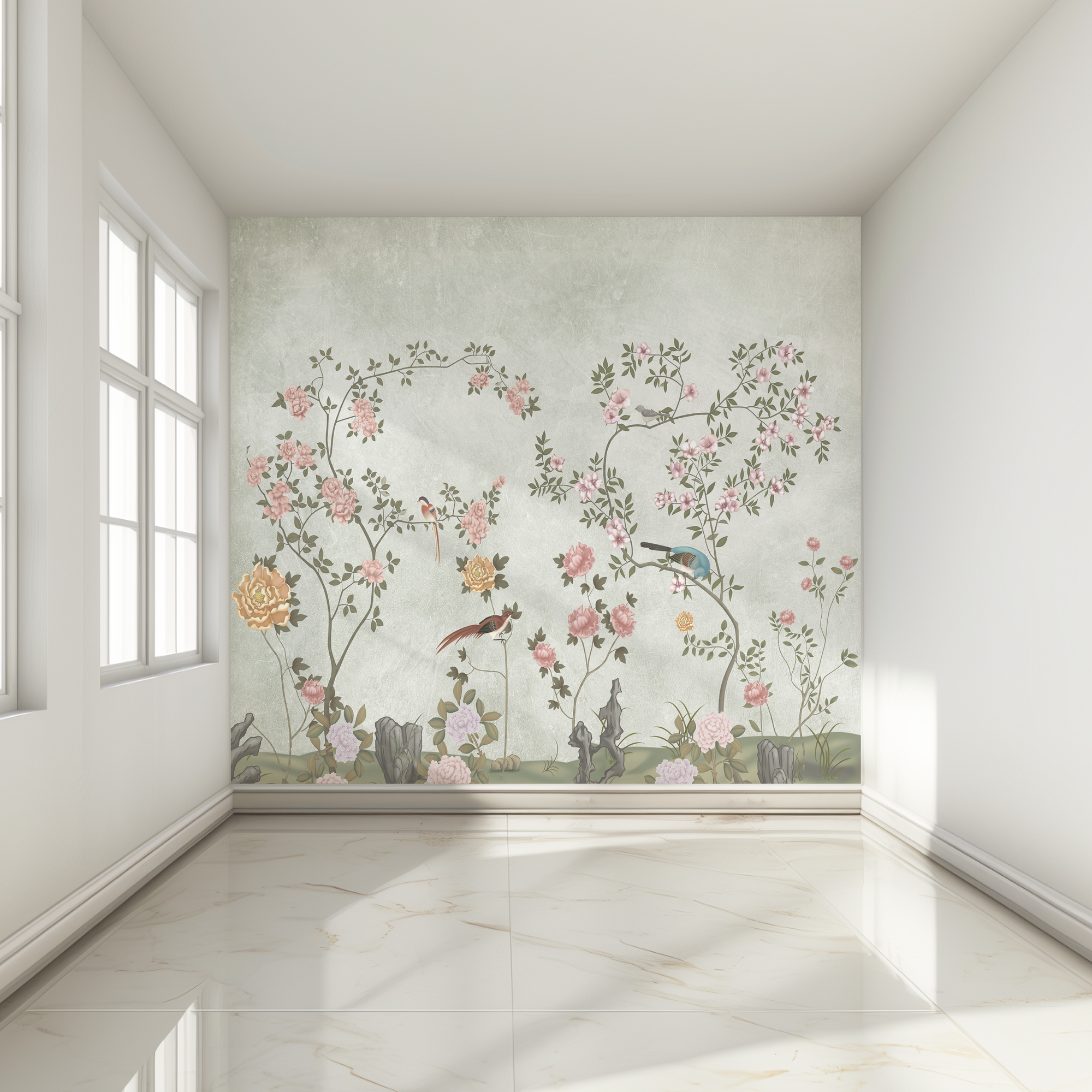 Фотообои 3д на стену "Шинуазри", флизелиновые 300х270 см на кухню, спальню, зал