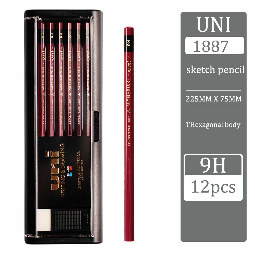 Карандаш "Мицубиси Рисует" Uni Mitsubishi 1887, для проверки твердости, деревянный, 12шт