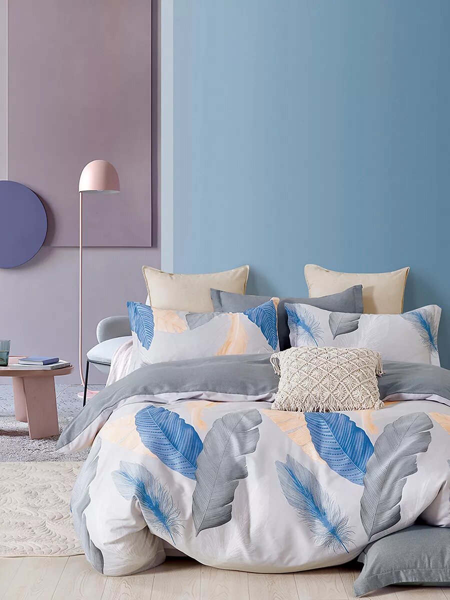 Постельное белье Евро с 2 наволочками, хлопковый сатин