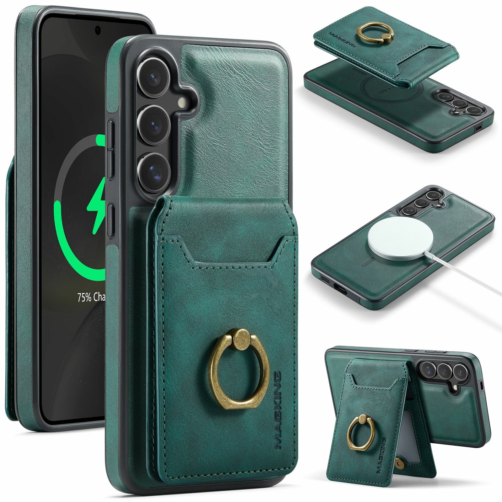 DG.Ming кожаный защитный чехол для Samsung Galaxy S24+/S24 Plus (Самсунг Галакси С24+/C24 Плюс) Magsafe чехол-кошелек чехол для телефона сильный магнит с блокировкой RFID