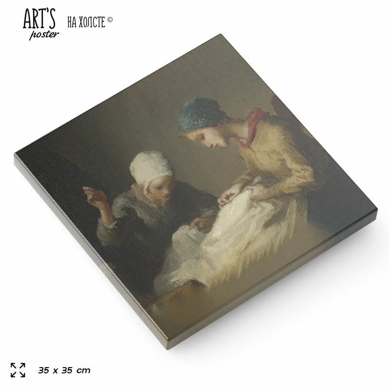 Картина художника Жана-Франсуа Милле, The young seamstresses, Молодые швеи, 35х35 см, холст с печатью на подрамнике, интерьерная, SilverPlane