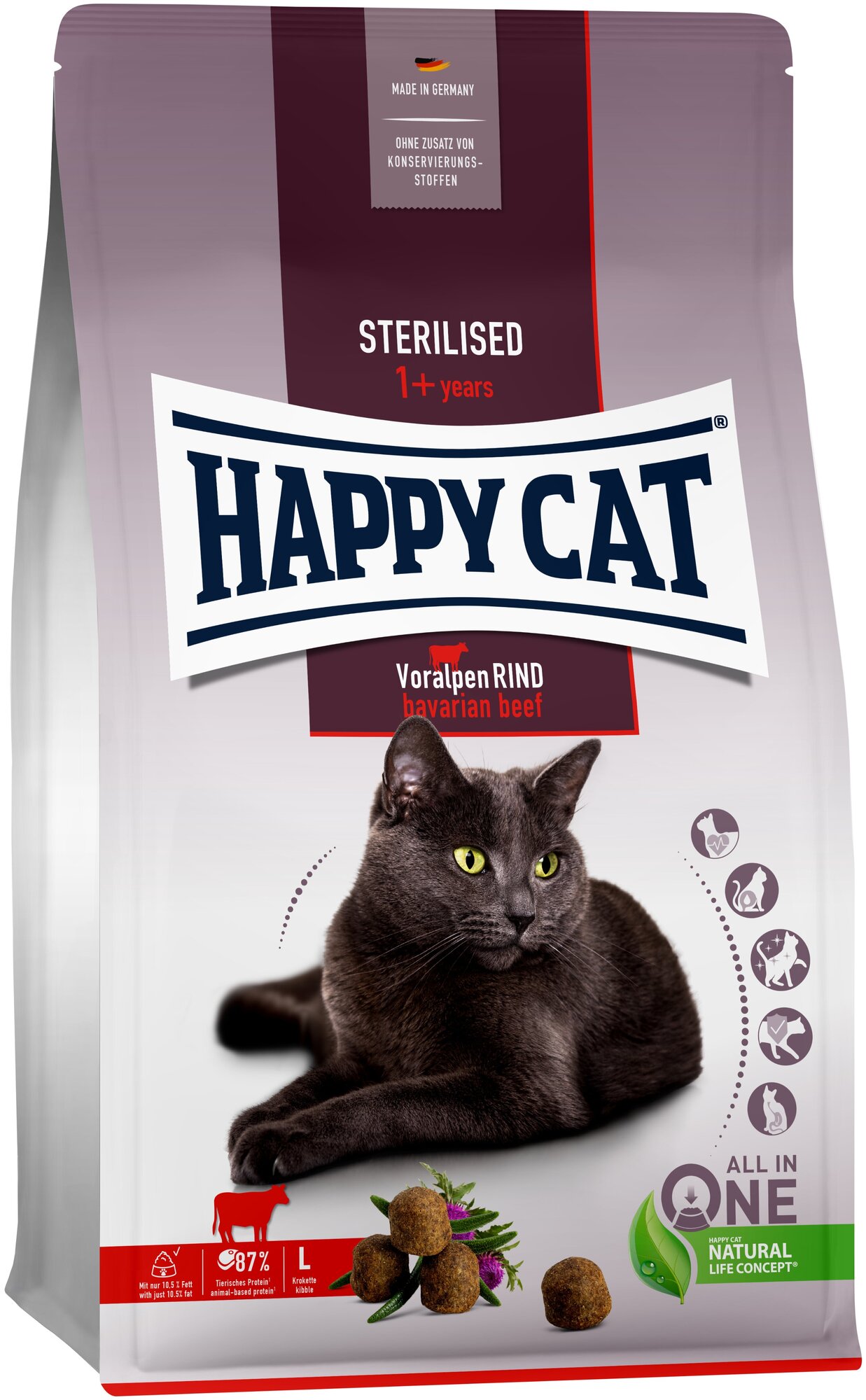 Сухой корм Happy Cat Adult Sterilised для стерилизованных кошек (4 кг, Альпийская говядина)